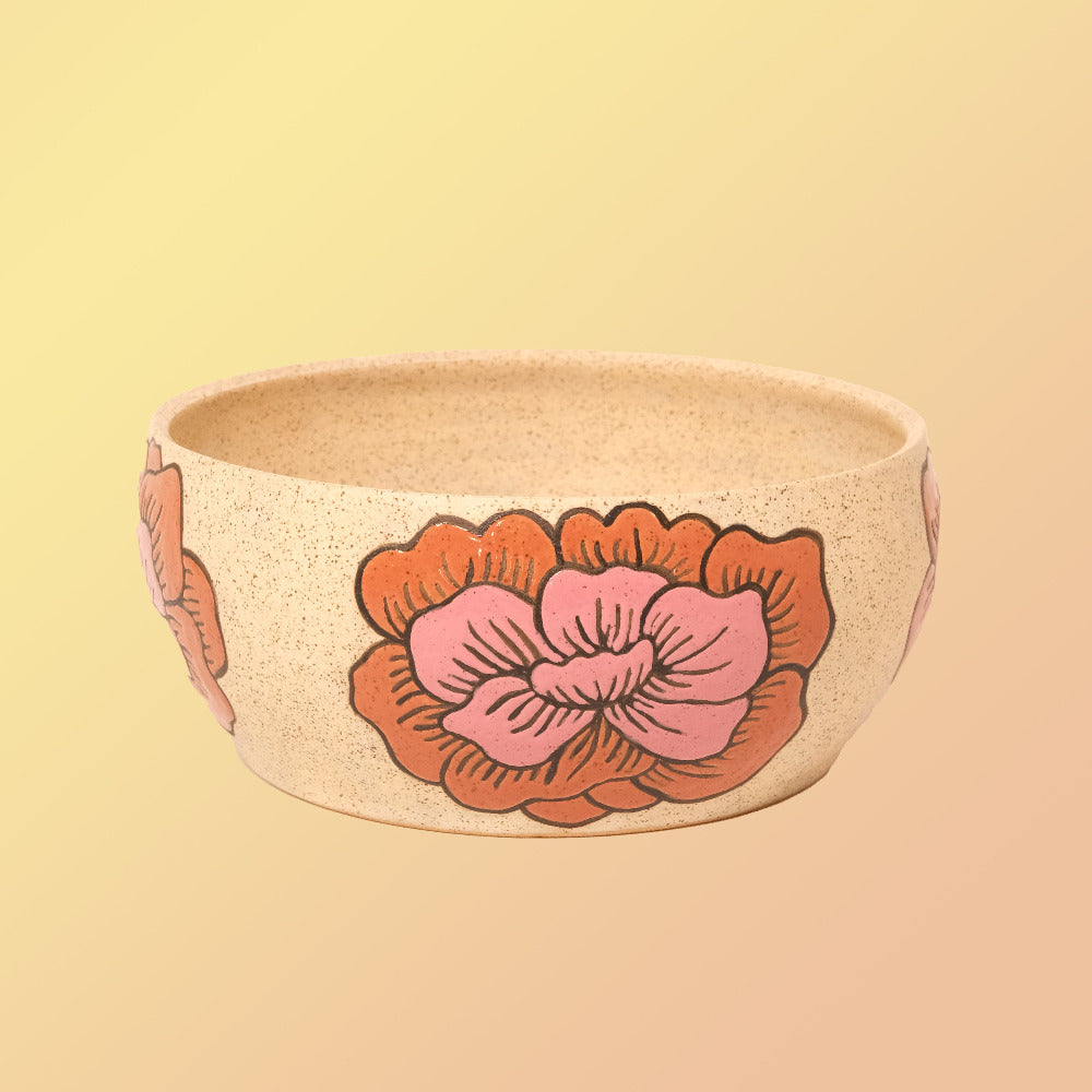 Glazed Stoneware Fruit Bowl with Peony Pattern – Happy Hour Ceramics
