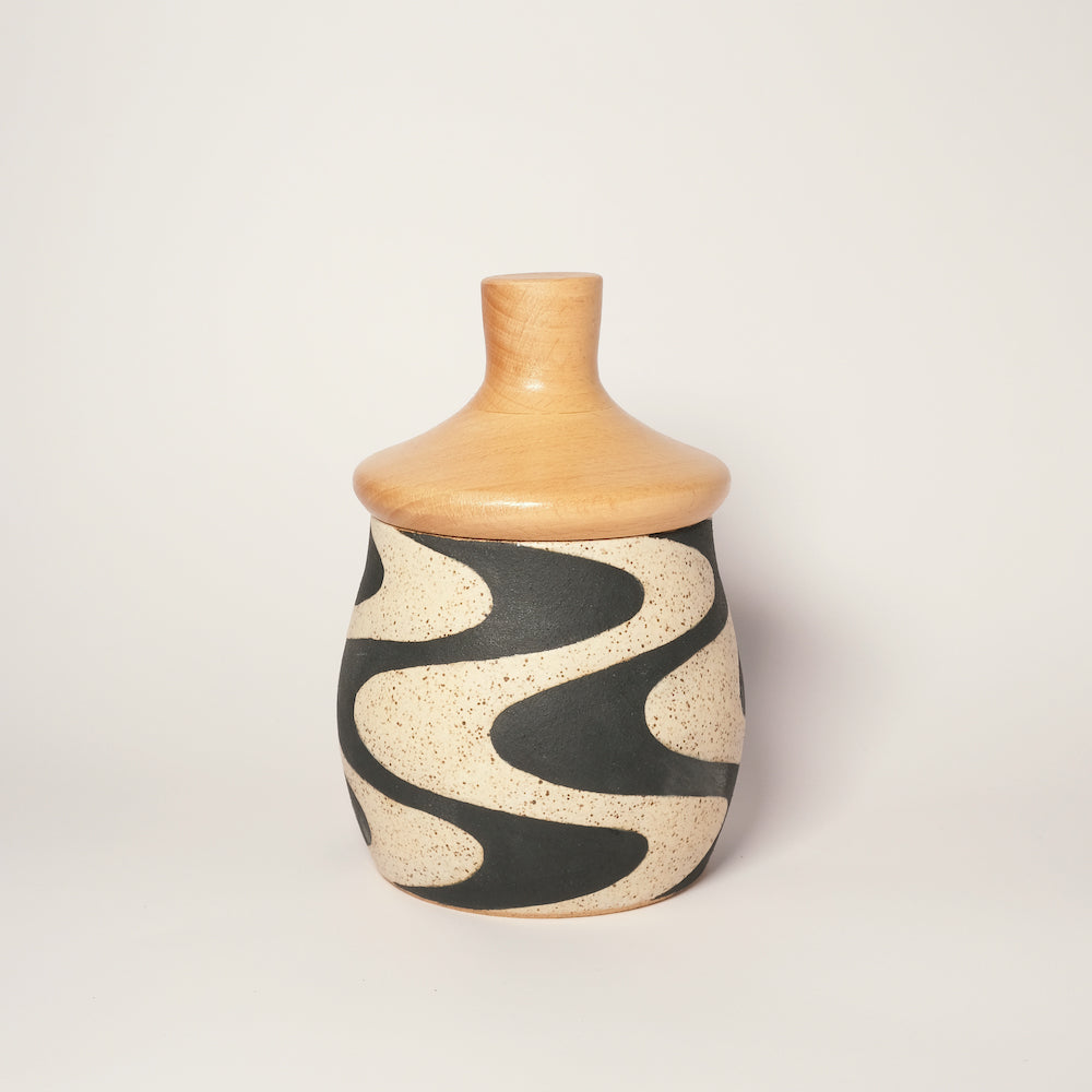 Glazed Stoneware Jar with Wavy Pattern – Happy Hour Ceramics