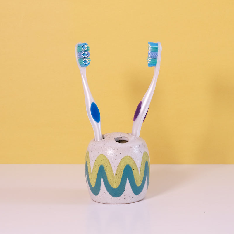 Glazed Stoneware Toothbrush Holder Wavy Stripe Pattern – Happy Hour ...