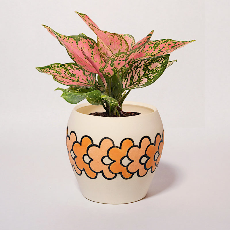 Glazed Stoneware Planter with Overlapping Flower Pattern – Happy Hour ...
